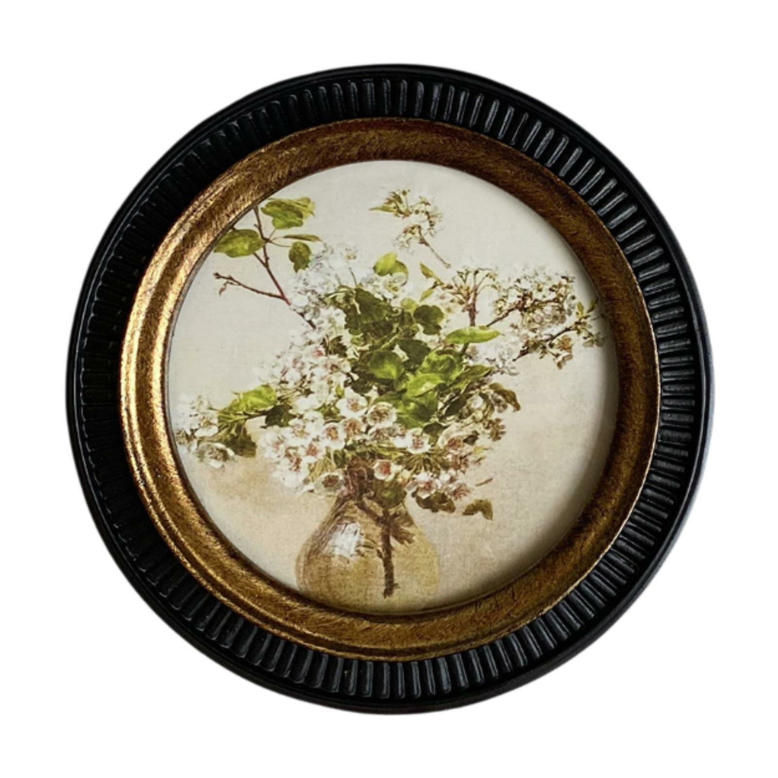 Круглая фоторамка в винтажном стиле с рельефным рисунком для спальни, домашнего декора и свадебного оформления.