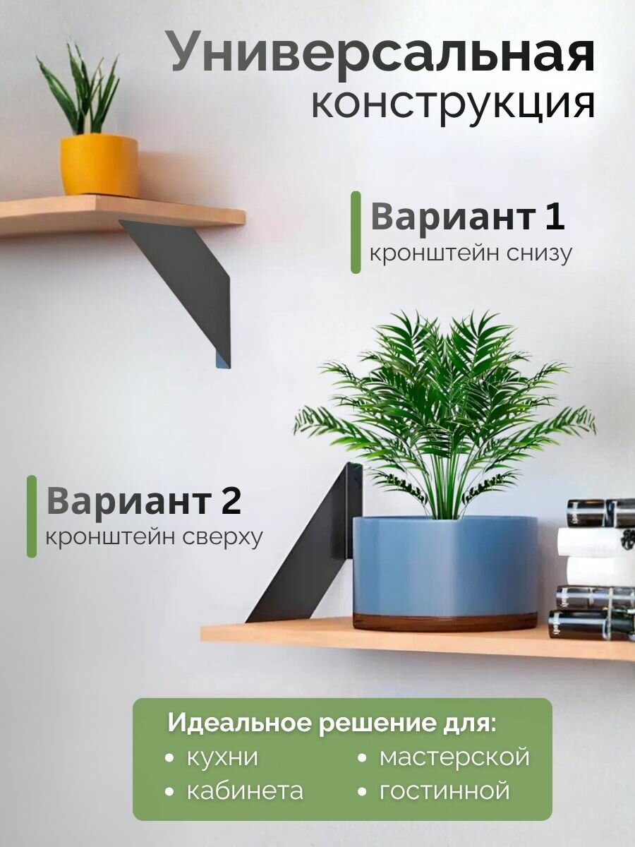 Кронштейн (крепление) для полки, полкодержатель комплект 2 шт.150x120mm, черный — фото 1