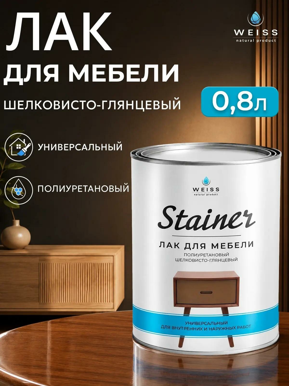 Лак для мебели глянцевый 0.8л Бесцветный