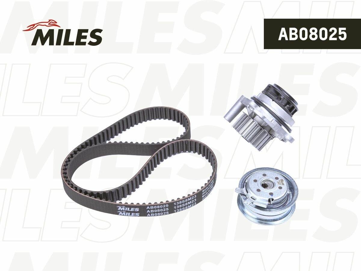 Комплект ГРМ с помпой MILES AB08025 для а/м Skoda Octavia, Volkswagen Golf, Golf Plus, Passat, Jetta с двигателем 1.6 MPI BSE