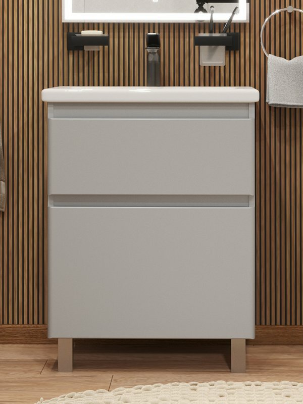 Тумба с раковиной SanStar Riana 60 напольная, серая, раковина Комо 60