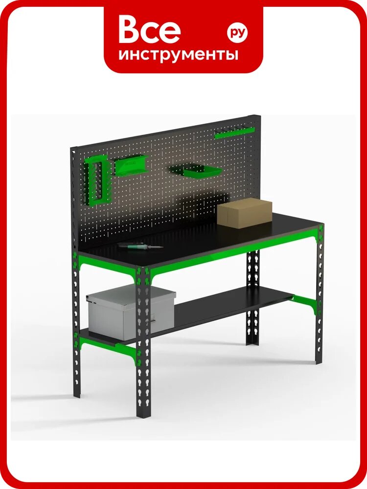 Металлический стол Metalex 750x1300x600 + перфопанель с комплектом аксессуаров SMMPRIA751360 прочной конструкции