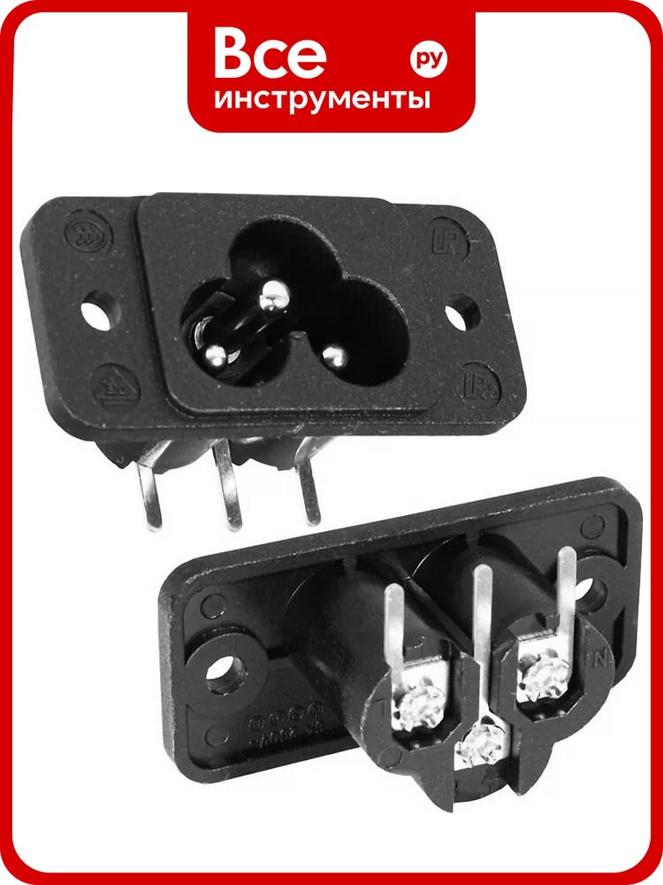 Разъем питания Pro Legend IEC-60320 C6 AC-038, с фланцами, 3 контакта, 10 А, 250 В, -25 +70гр. черный PL2381