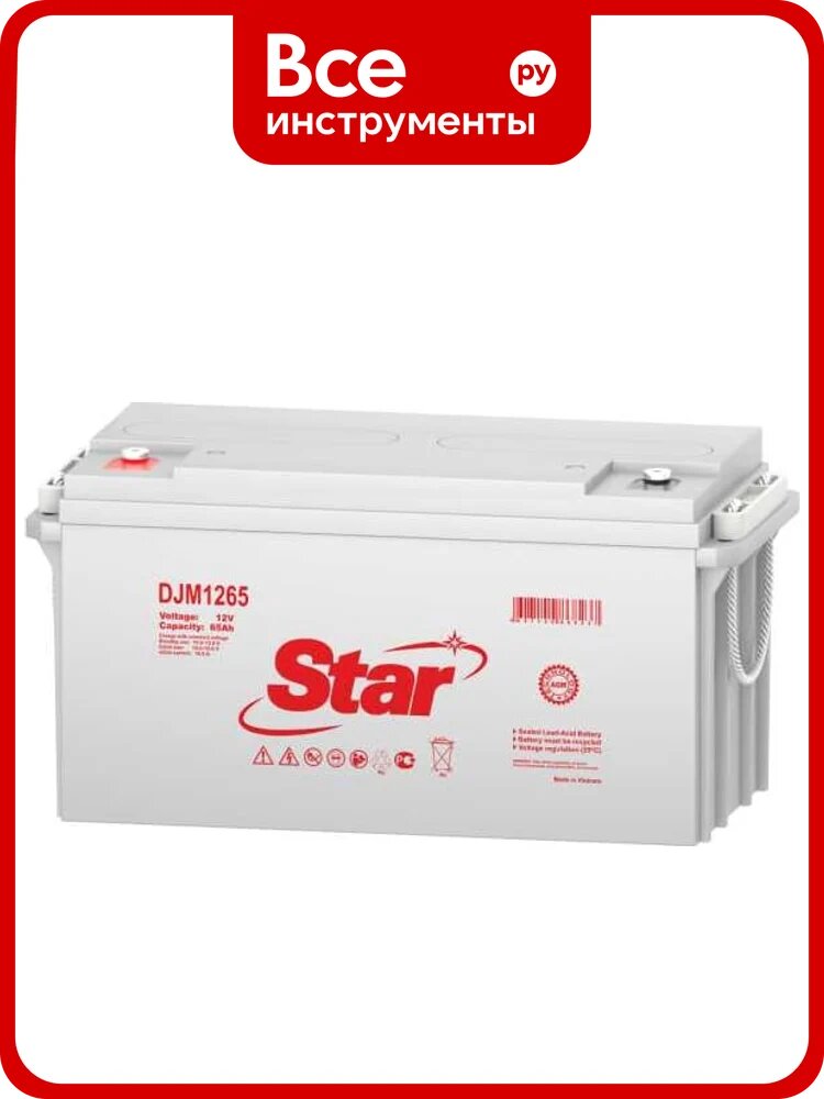 Аккумулятор для ИБП DJM1265 12 В, 65 А*ч Star УТ-00002487 12В с болтовыми клеммами технология