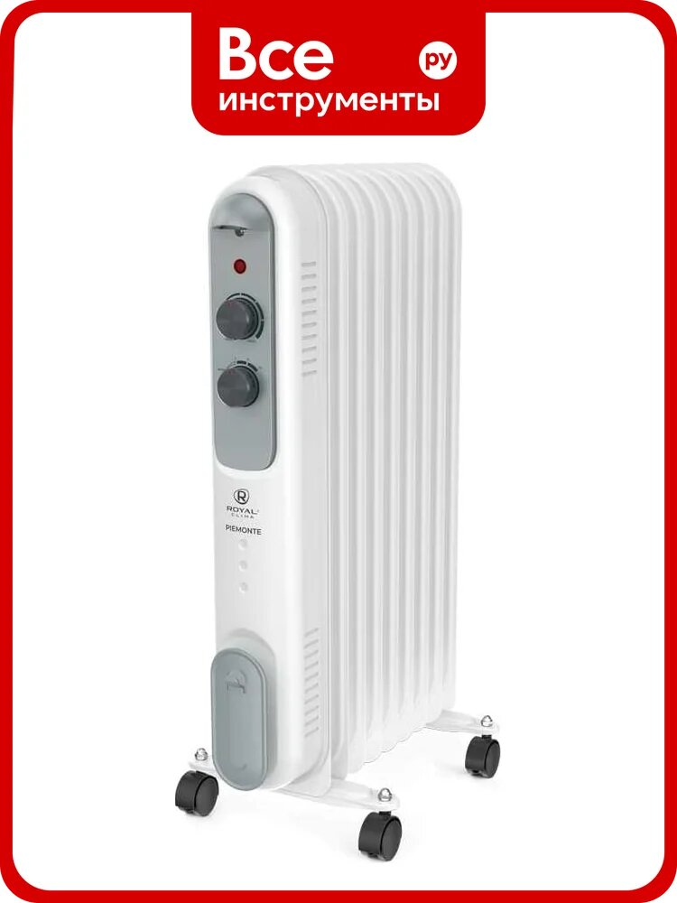 Масляный радиатор Royal Clima PIEMONTE ROR-P9-2000M с регулируемым термостатом и отключением при опрокидывании