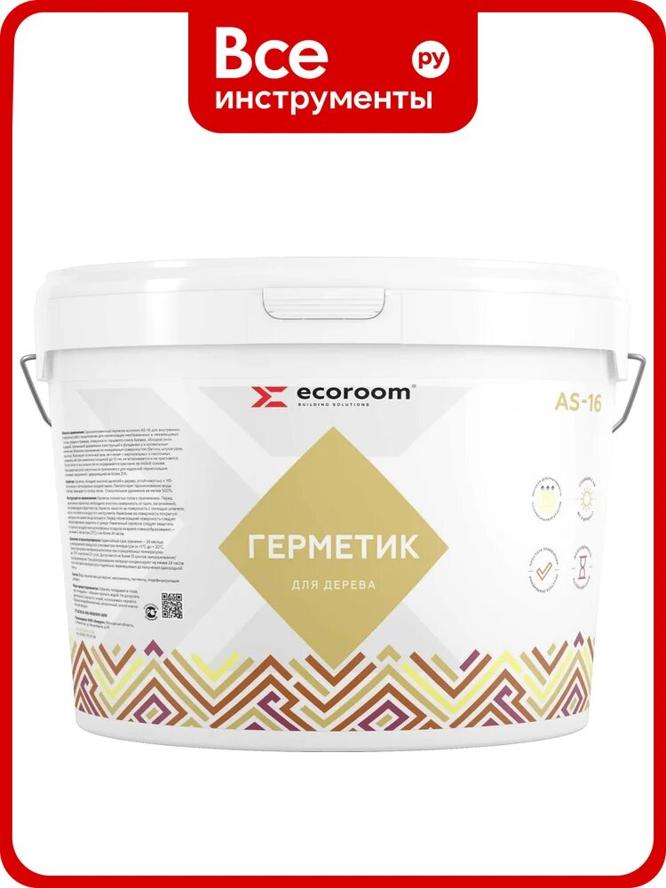 Герметик акриловый ECOROOM AS-16 для дерева, белый, морозостойкий, водостойкий, без запаха, для гипсокартона