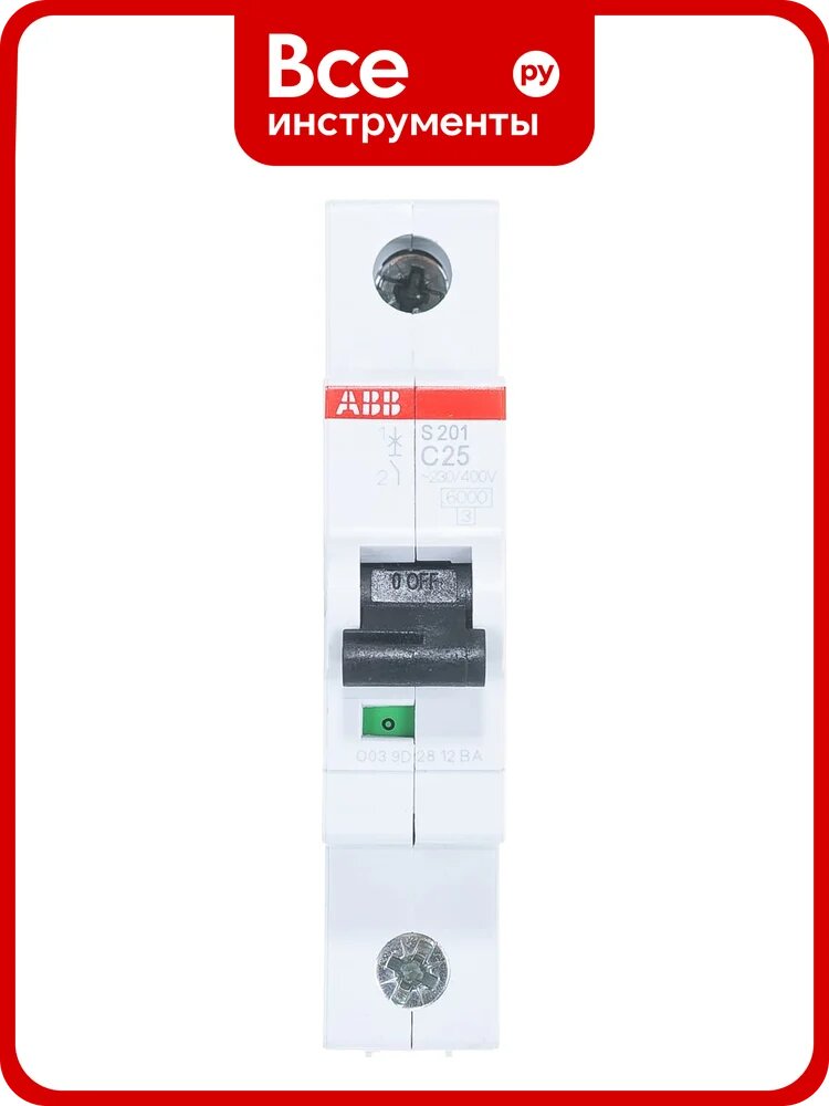 Автоматический модульный выключатель ABB 1п C S201 6кА 25А 2CDS251001R0254 монтируемый на DIN‑рейку, серый корпус