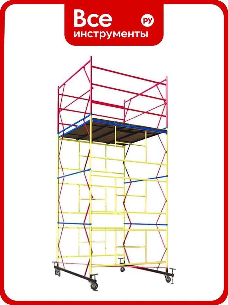 Вышка-тура 2,0x2,0 H=5,2м Gigant 0x2, для уличных работ, модульная стальная рама с винтовыми опорами и колесным ходом