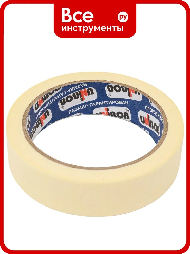Малярная лента UNIBOB, 25мм x 25м, белая, бумага, натуральный каучук
