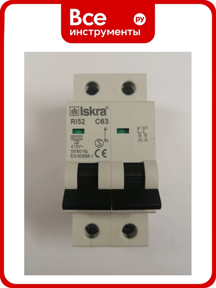 Модульный автомат iskra RI52-C63 УТ- двухполюсный выключатель тип C защита IP20 монтаж на DIN‑рейку