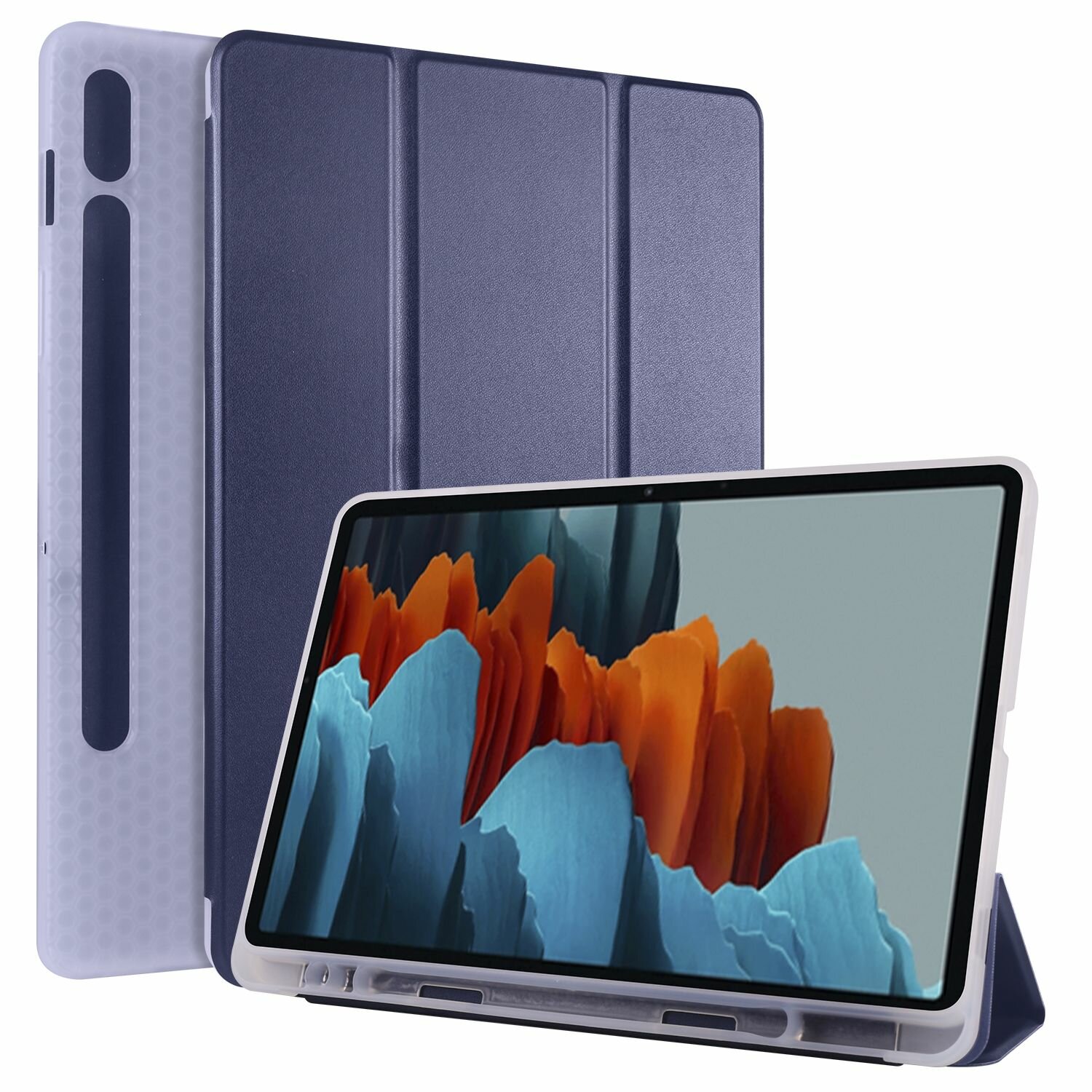 Чехол Samsung Galaxy Tab S7 FE / S7+ / S8+ 12.4" с держателем для стилуса и охлаждением темно-синий