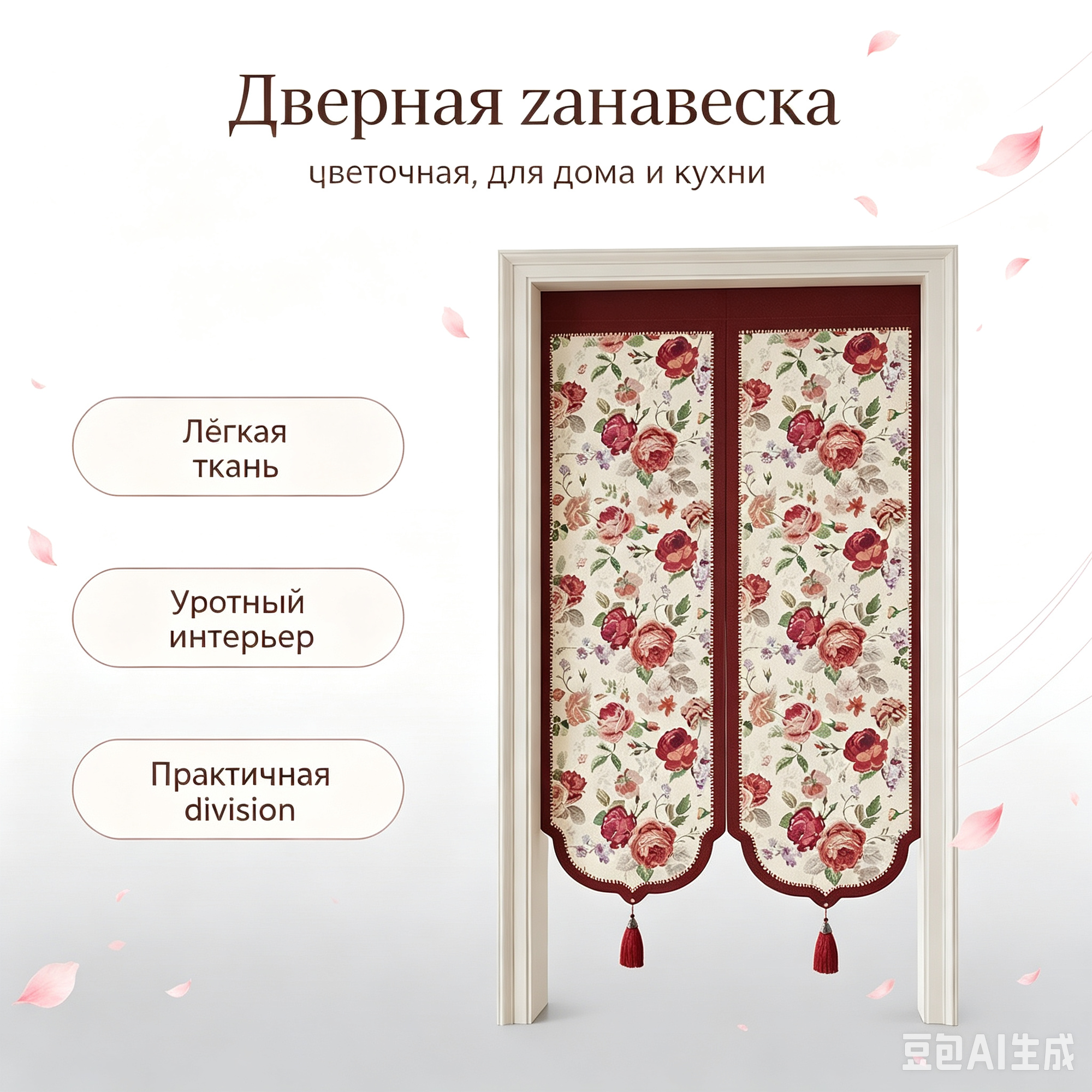 Дверная занавеска , красная, хлопок и лен, без сверления, ткань с покрытием