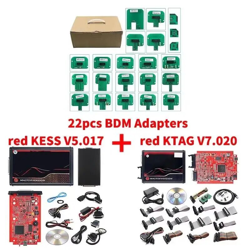 EU Red Kess V2 KTAG V7.020 4LED OBD2 Manager ECU Master K-TAG 2.25 BDM FRAME Kess Ktag 22Adapter