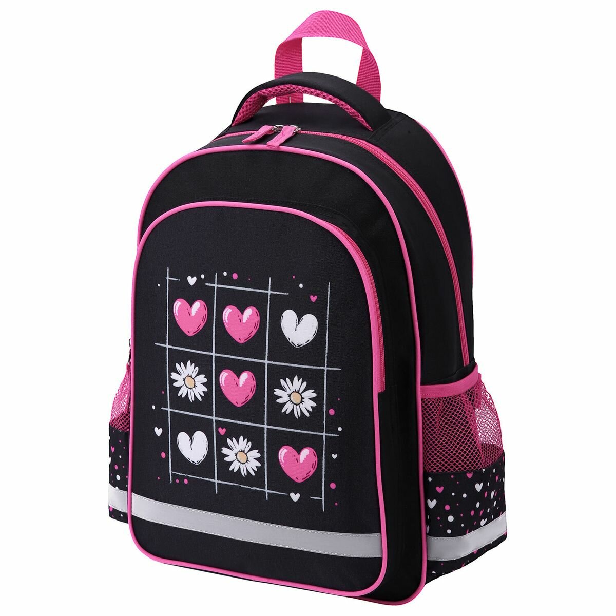 Рюкзак школьный Пифагор SCHOOL, 1 отделение, 3 кармана, "Tic-tac-love", 38x28х14см, 274438