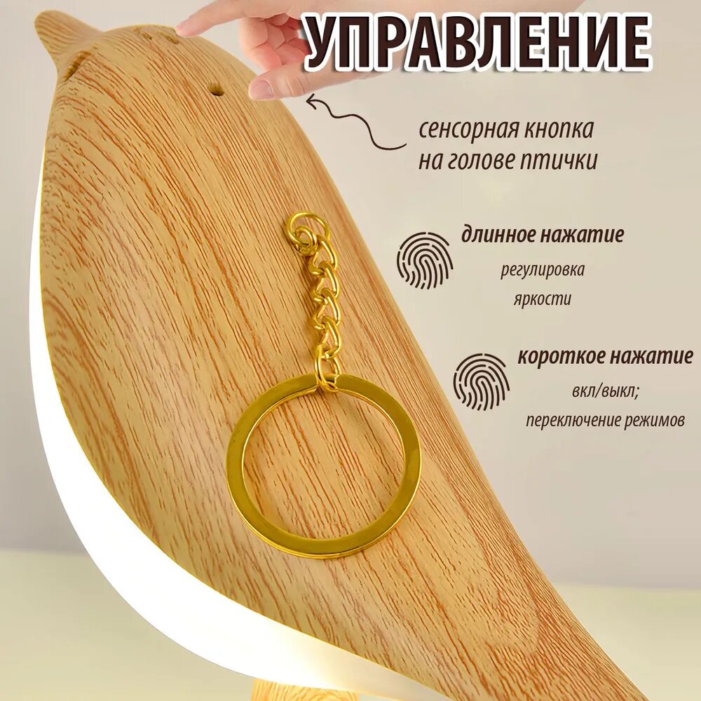 Ночник-светильник "Птичка", настольный, сенсорный, 3 режима яркости, 15 часов работы — фото 1