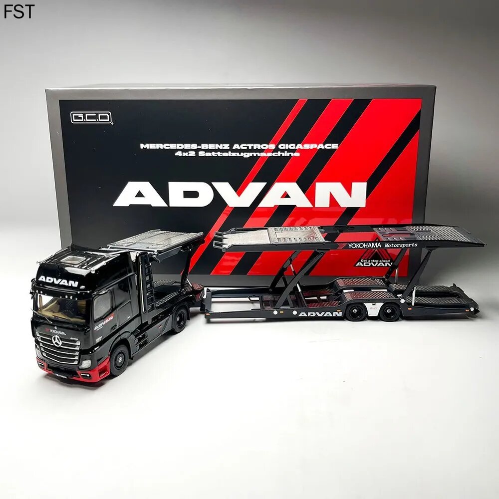 GCD 1:64 Мини-модель Mercedes с прицепом-автовозом на 8 авто, серия ADVAN, прочный металлический сплав