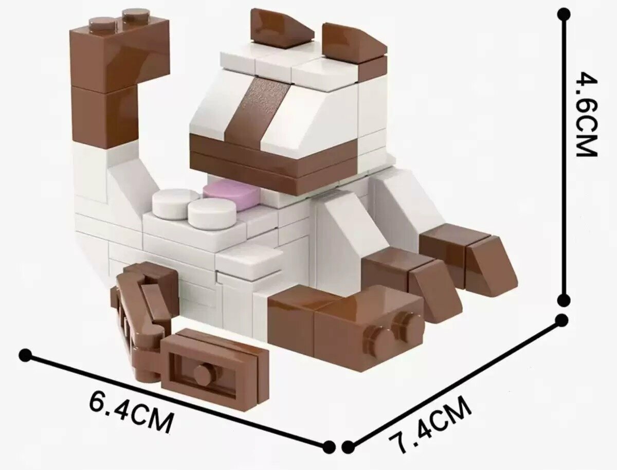 Конструктор MOC коричнево‑белая кошка, мини‑детали, милый кот‑фигурка на рабочий стол, подарок