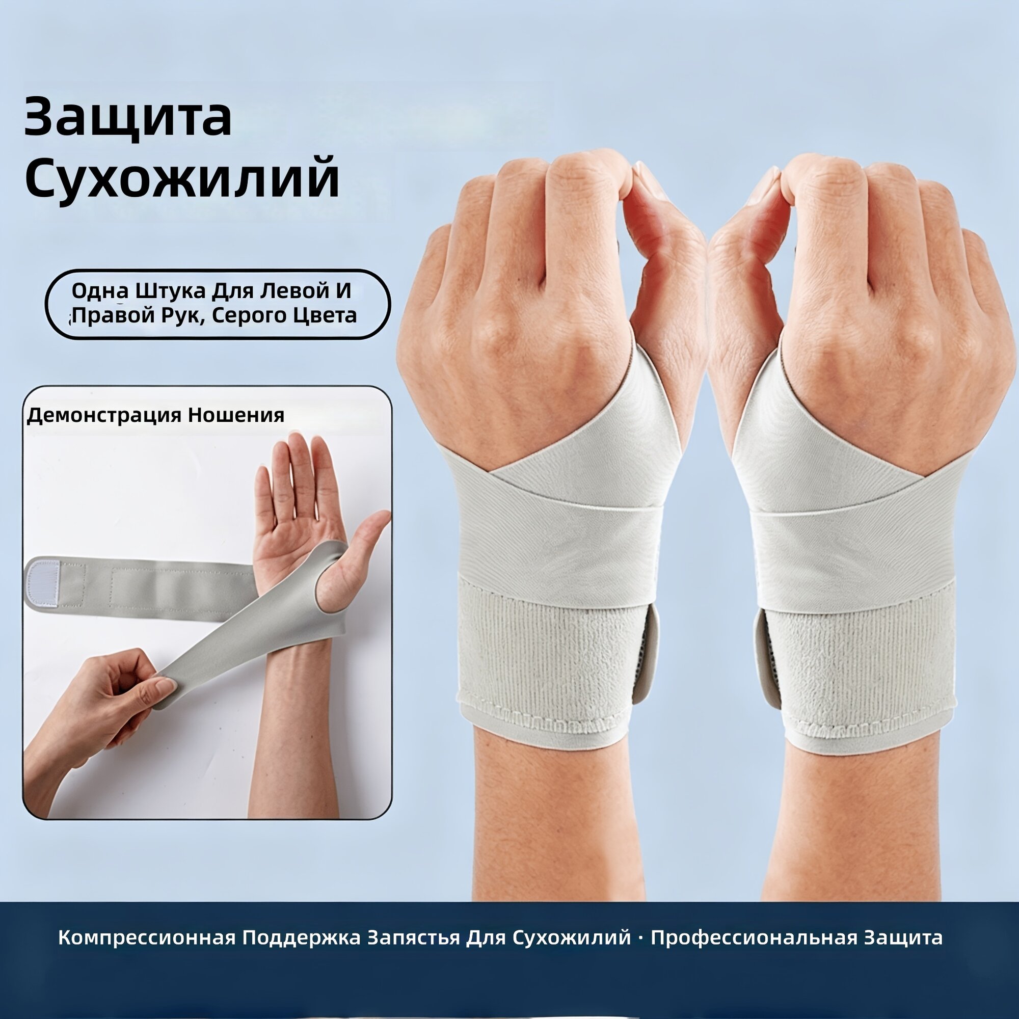 Накладки на запястья для тяжелой атлетики, 2 шт, серые, для левой и правой руки