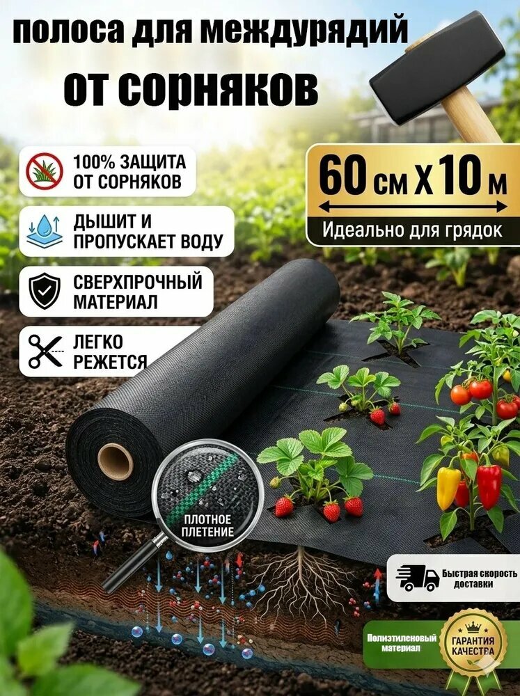 Агроткань от сорняков Полиэтилен, 0.6x10 м, 1 шт