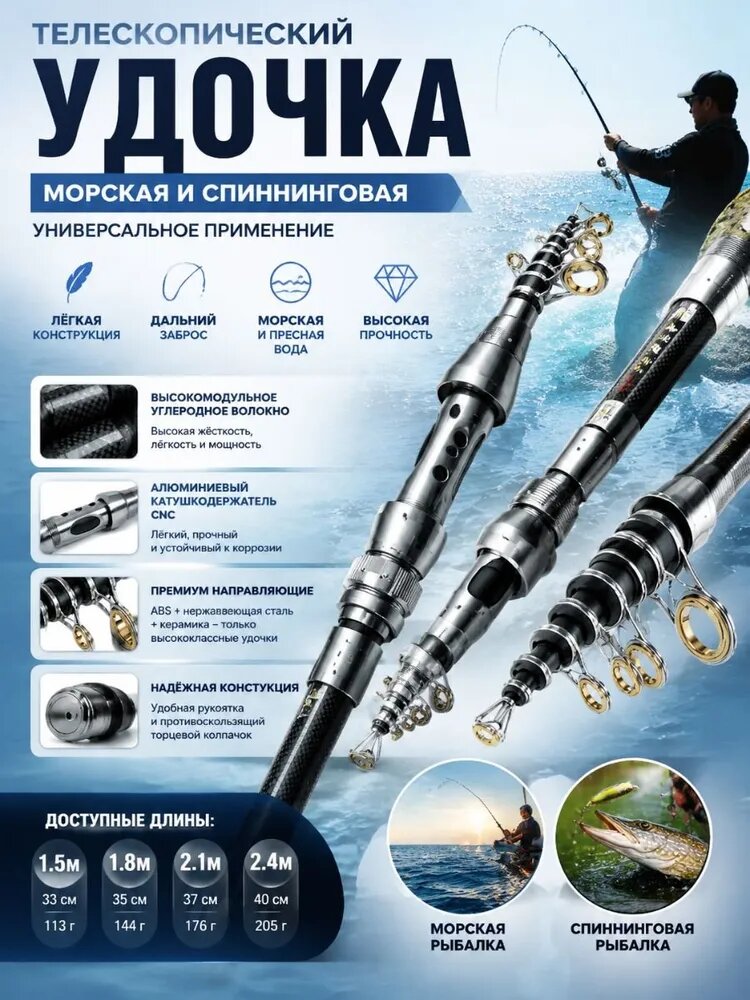 Удилище, рабочая длина: 240 см , до 2000 гр