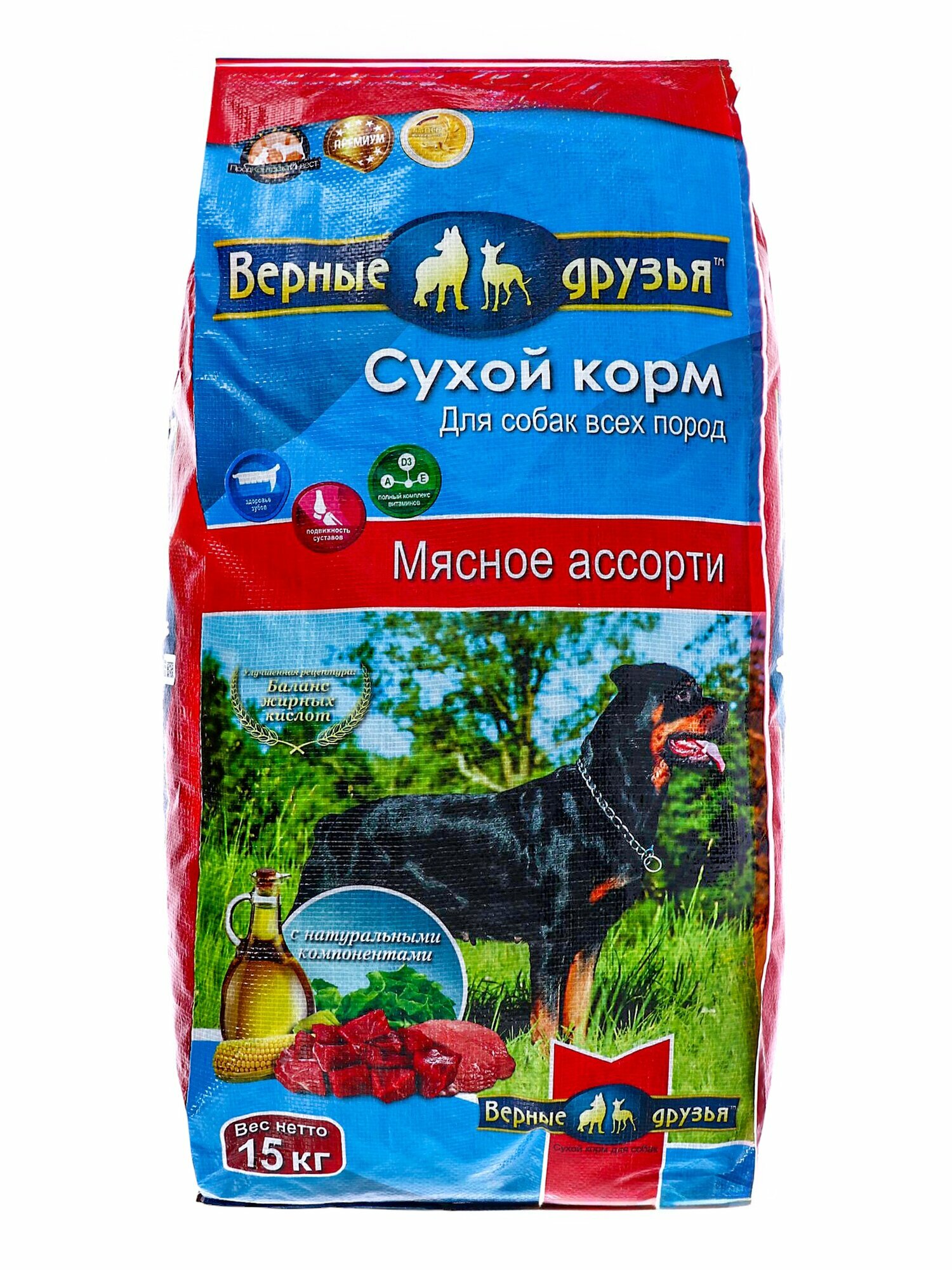 Сухой корм "Верные друзья" для собак всех пород, мясное ассорти, 15 кг
