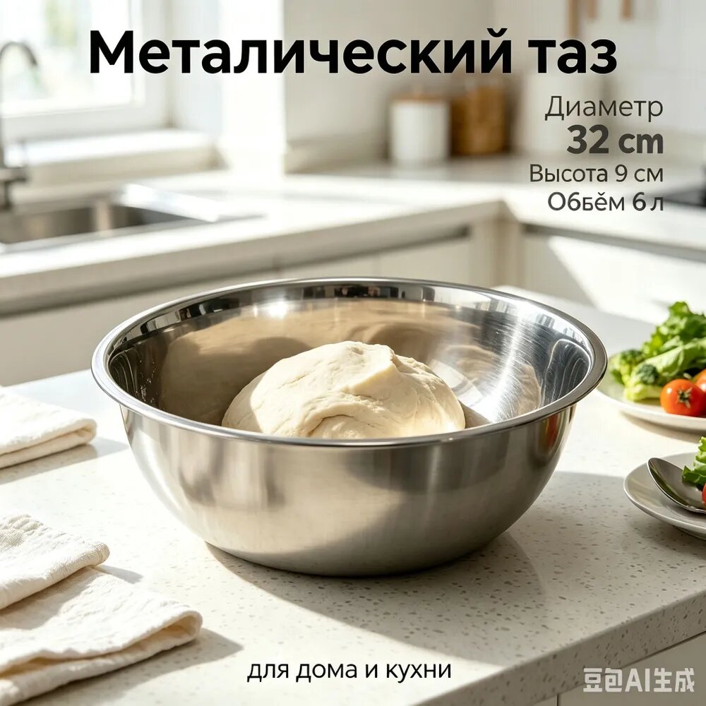 Миска миска для замеса 6000 мл серебристый, 1 шт