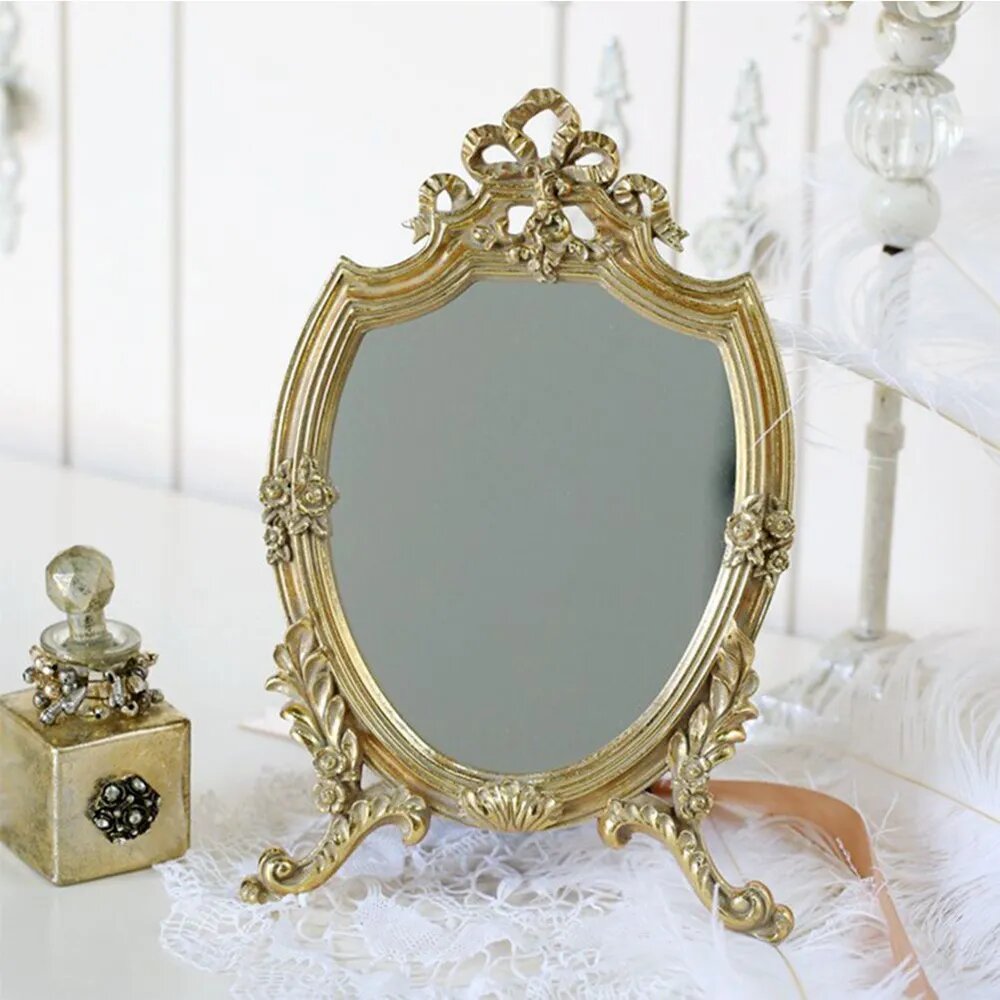 Зеркало для ванной "Vintage Gold" 20.76 см, настольное, золотое, металлическое, овальное