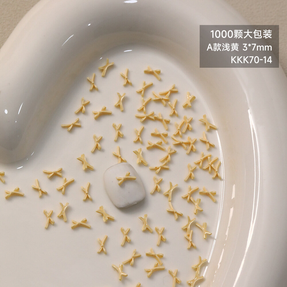 3D Сладкие Ленты Бабочка Наклейки для Ногтей 3x7мм Светло-желтые, 1000шт Оптом