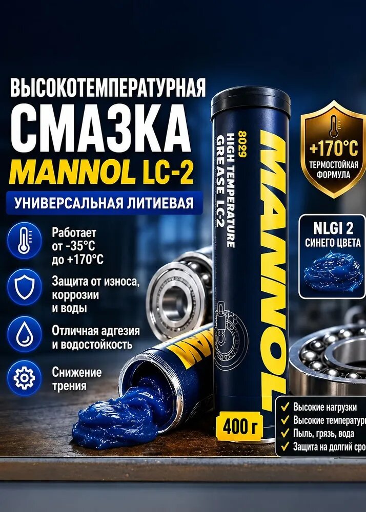 Смазка для подшипников высокотемпературная синяя Mannol High Temperature Grease LC-2 400г универсальная литиевая для редуктора ушм, перфоратора, триммера, снегохода, для цепи мотоцикла и велосипеда