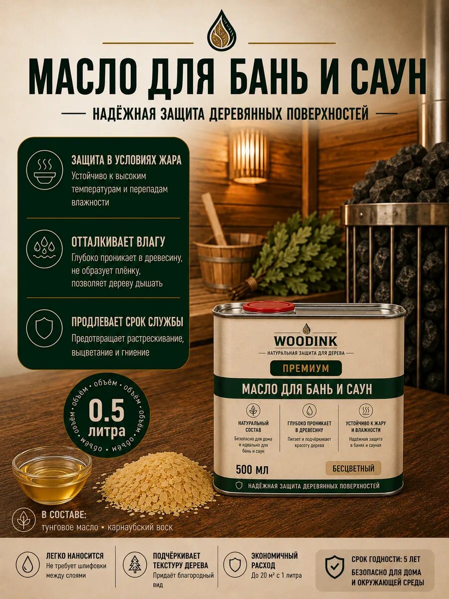 Масло для бань и саун WOODINK премиум 0.5 литра
