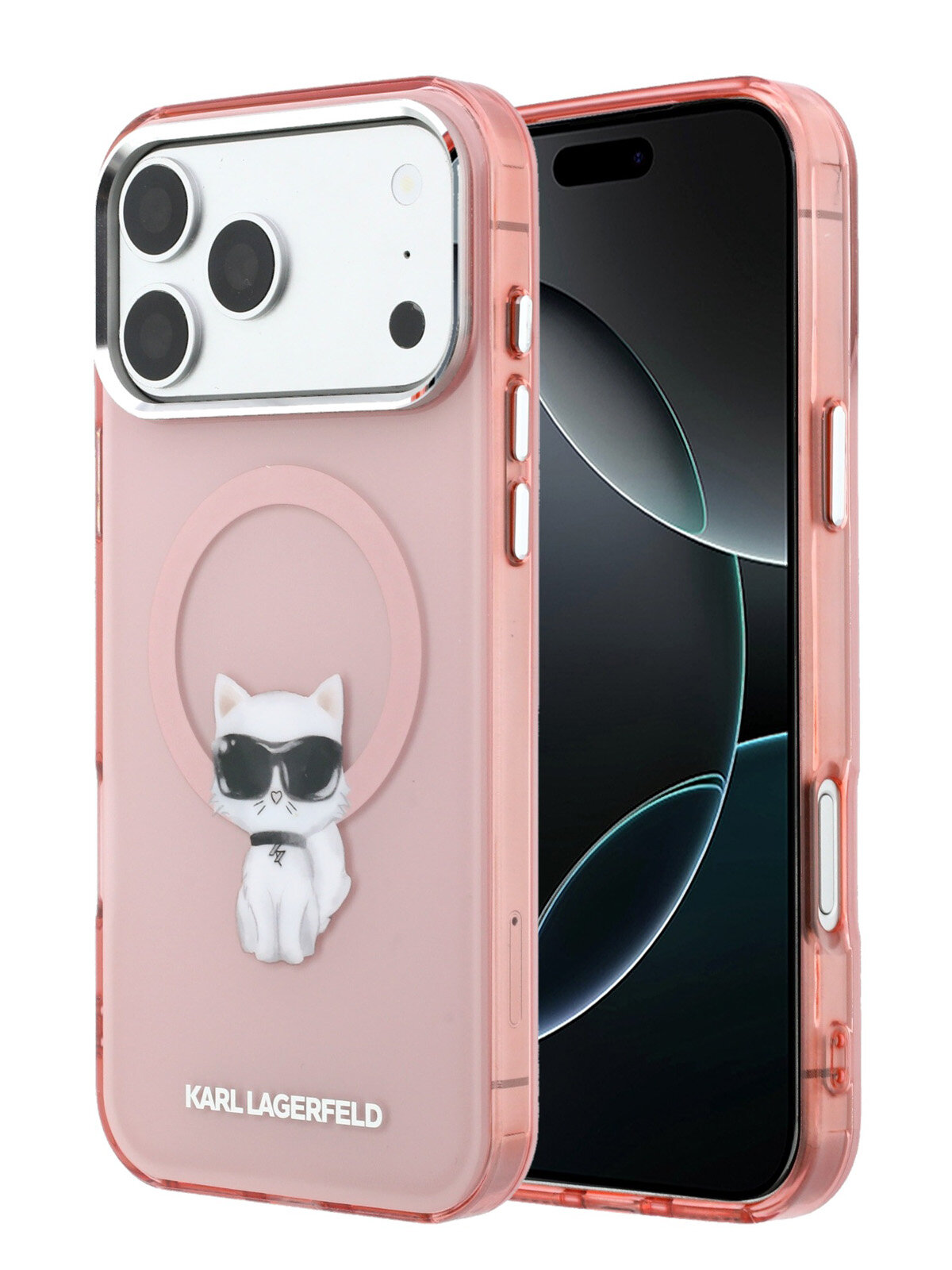 Чехол Karl Lagerfeld на iPhone 17 Pro Max, с магнитами MagSafe, с защитной рамкой вокруг камеры, розовый