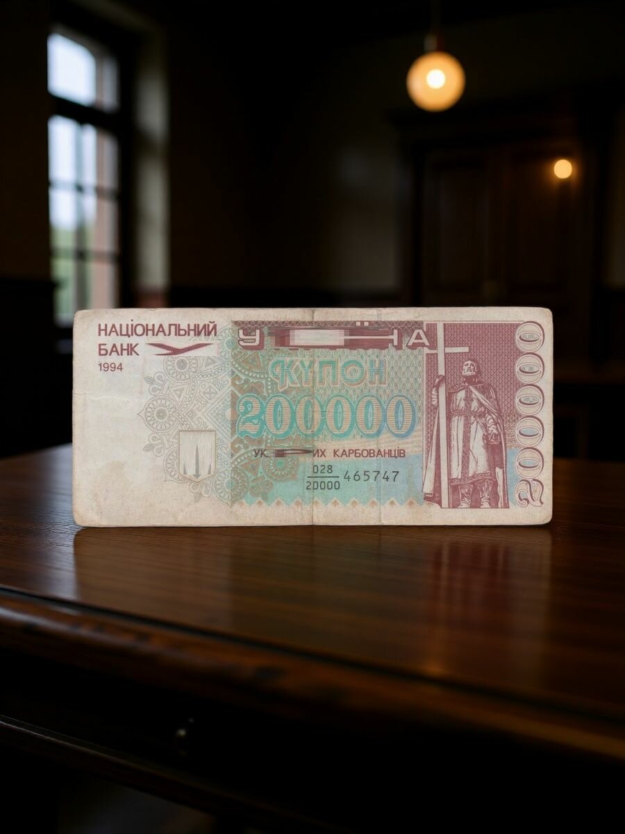 Купюра 200000 купонв 1994 года оригинал номер - дробь - очень редкий