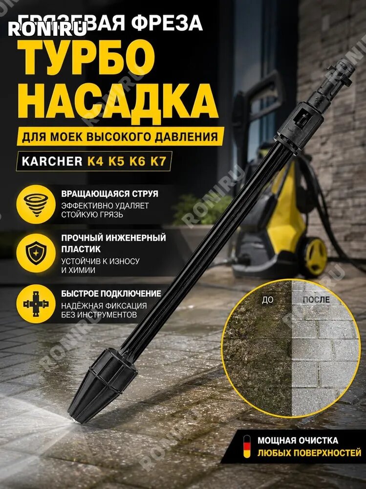 Грязевая фреза турбо насадка для мойки высокого давления Karcher K4 K5 K6 K7, вращающаяся насадка для удаления стойкой гряди с бетона и плитки, инженерный пластик