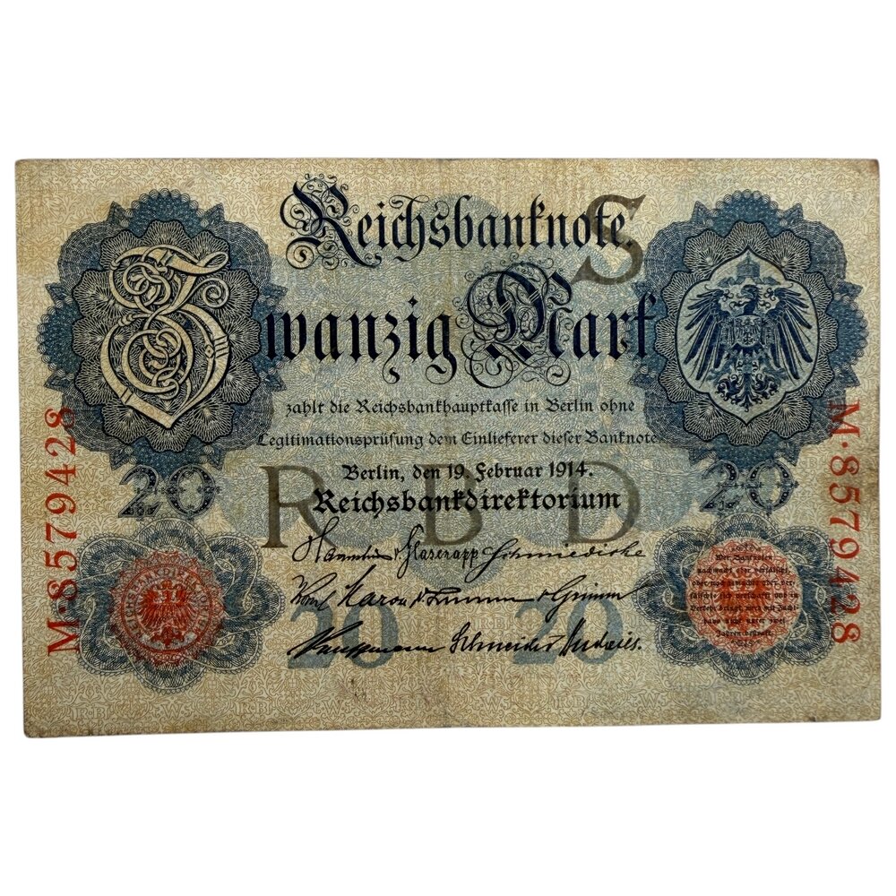 Германская империя (Германия) 20 марок 1914 г. (Reichsbanknote) (Литера S)(Серия M)(7-значный номер)