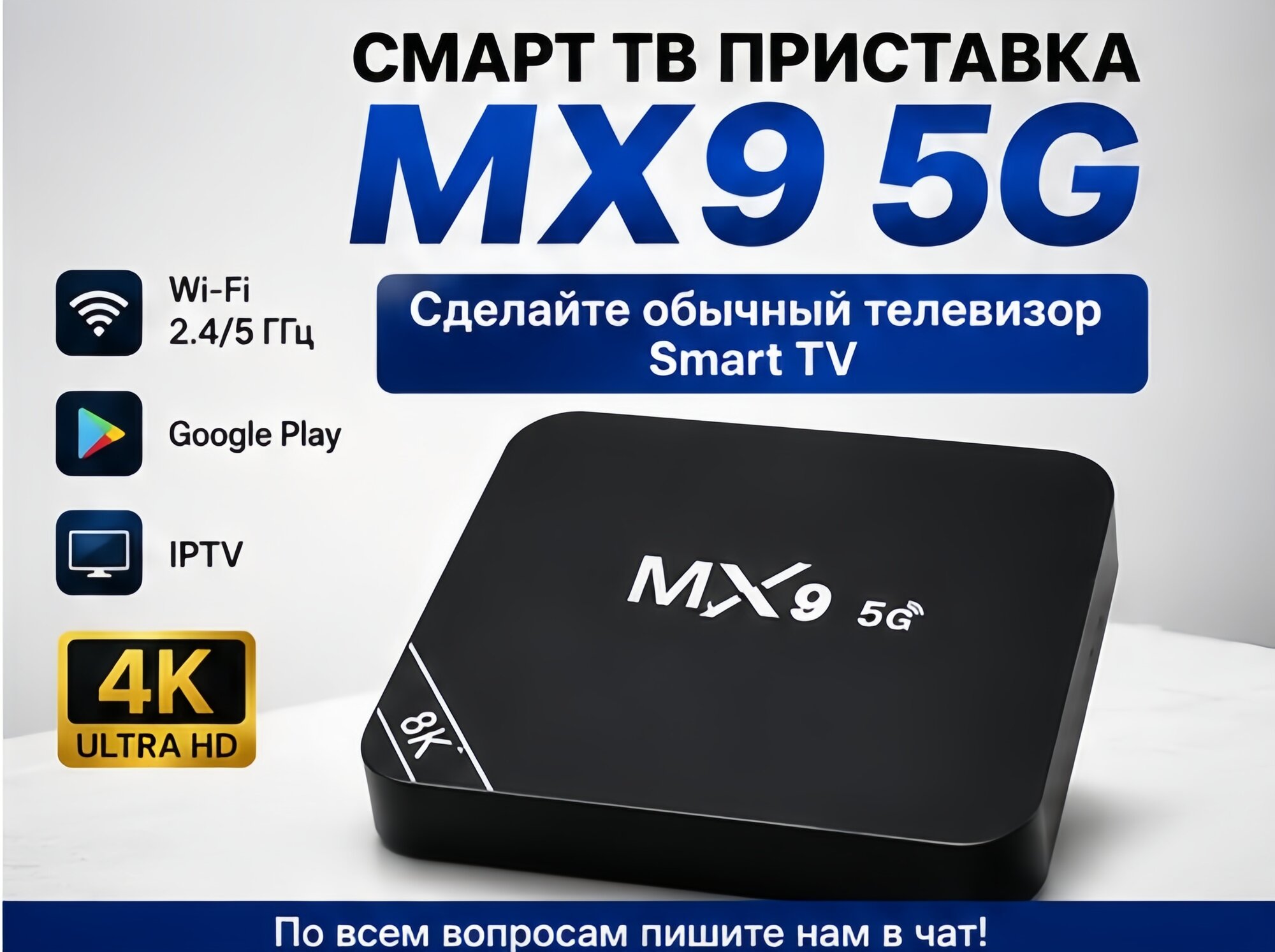 Смарт ТВ приставка MX9 5G Android, Wi-Fi 2.4/5 ГГц, 4K, Google Play, HDMI, LAN