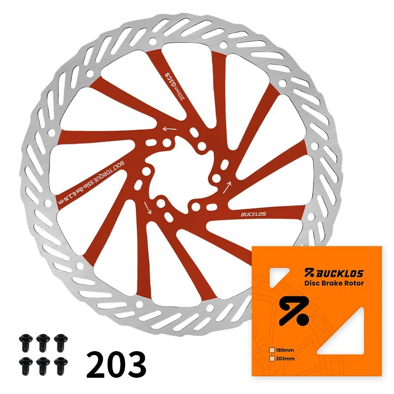 BUCKLOS G3 Дисковый тормоз велосипеда 160/180/203 мм стальной черный Оранжевый, Red-203MM