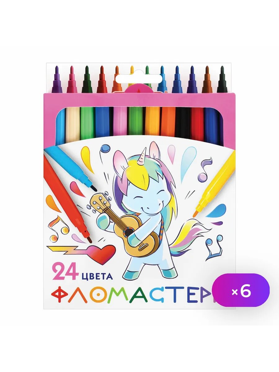 Фломастеры Единорог 24 цвета 6 уп.