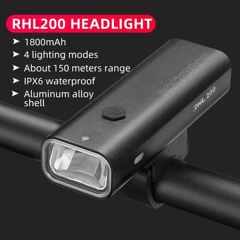 ROCKBROS Фонарь для велосипеда YQ-QD / R1 / RHL / BC USB-зарядка Черный Алюминиевый сплав