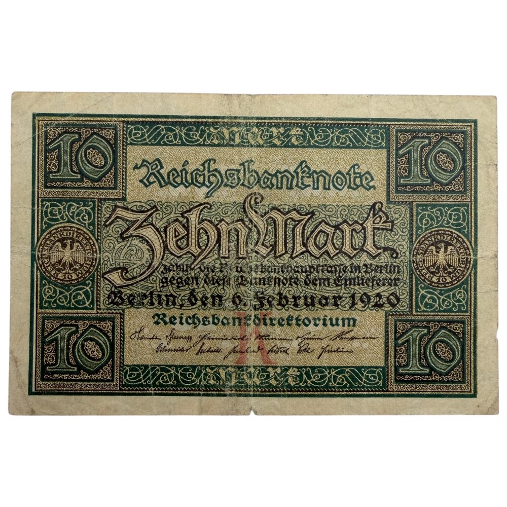 Веймарская республика (Германия) 10 марок 1920 г. (Литера K) (Серия X)