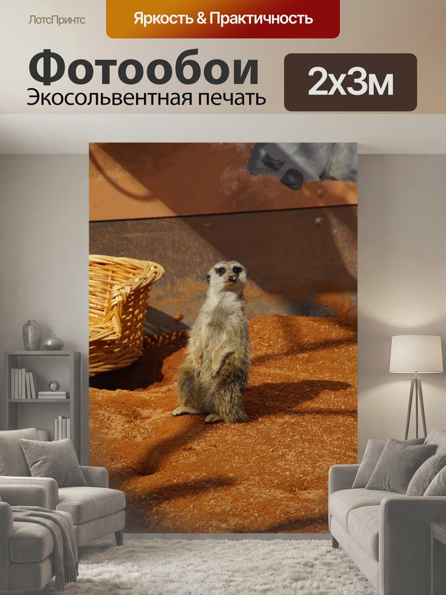 Фотообои "Сурикат, охранник, зоопарк" 200x300 см. экосольвентная печать
