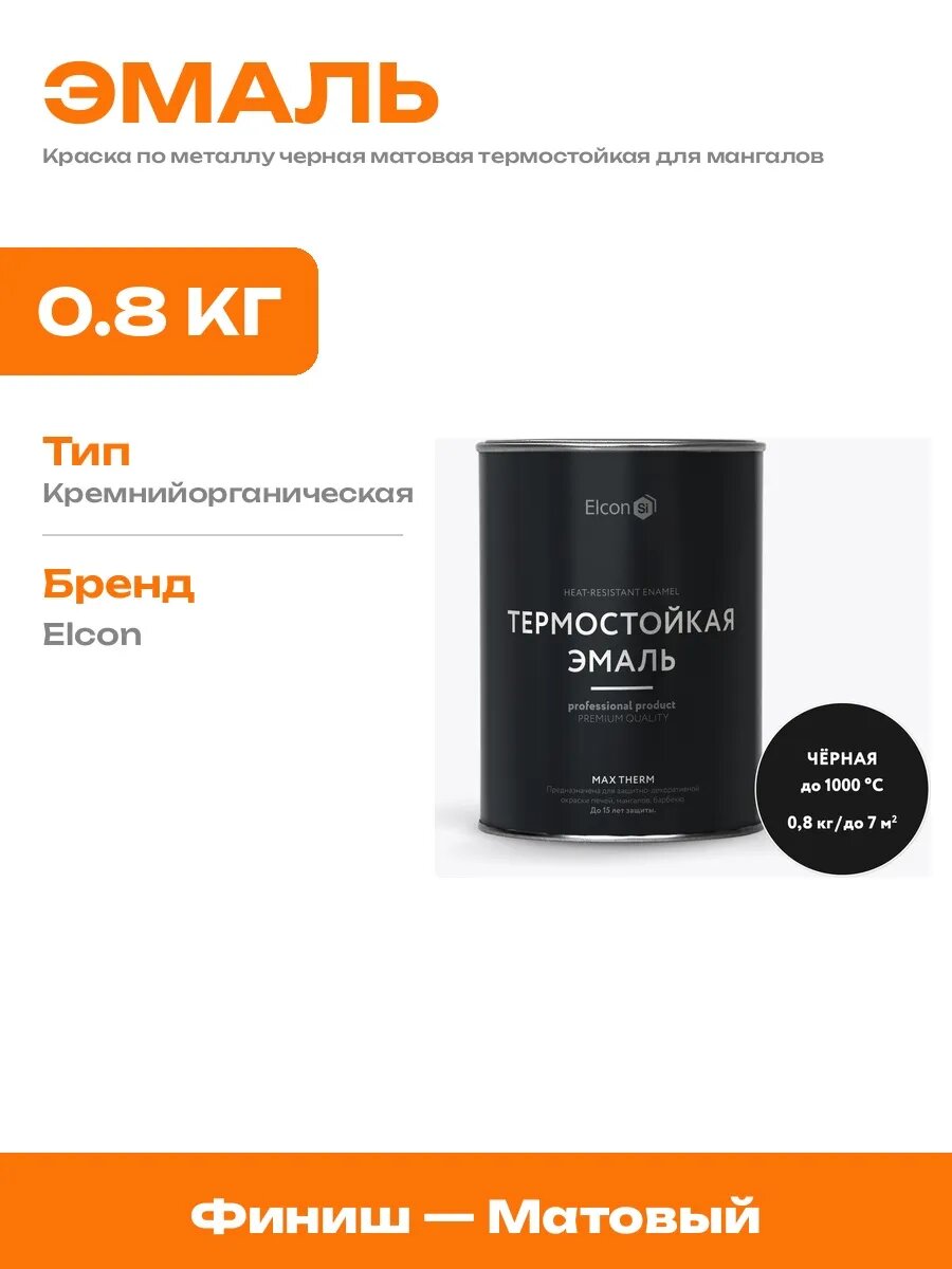 Краска термостойкая по металлу черная матовая для печей 1000