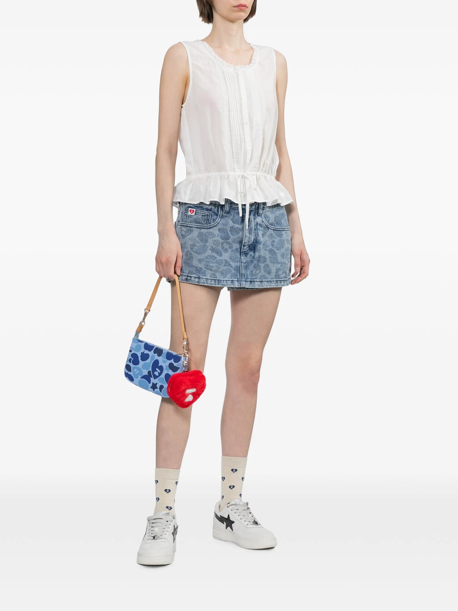 Топ APEE Pin-tuck drawstring top, размер 40, бежевый/белый — фото 1