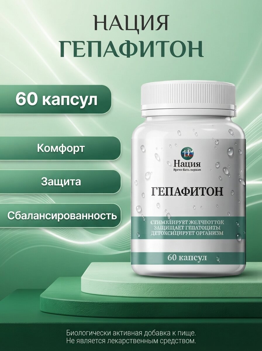БАД для печени, поддержка и восстановление, Гепафитон, банка 60 капсул