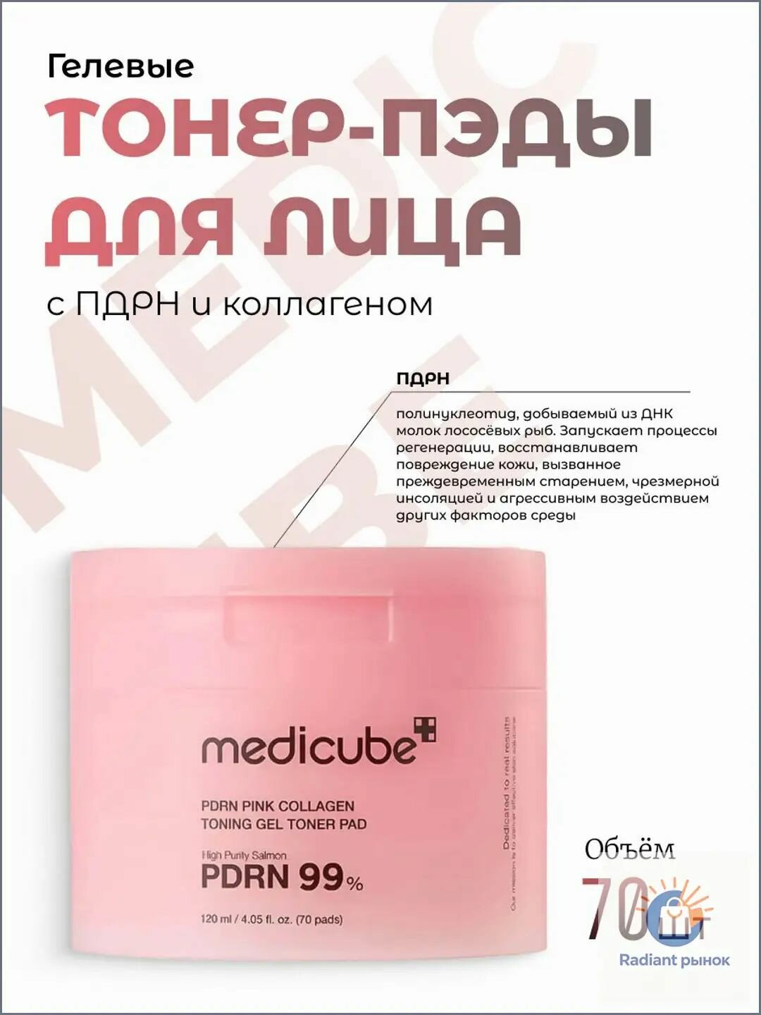Medicube Гелевые тонер-пэды с пдрн и коллагеном PDRN Pink Collagen Toning Gel Toner Pad