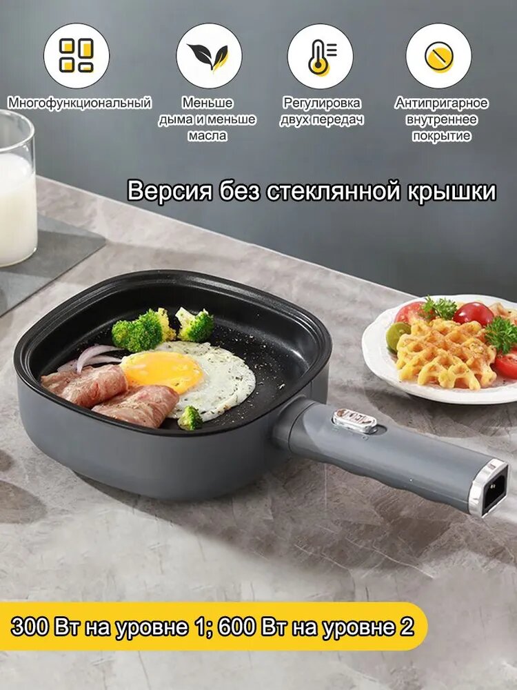 Электрическая сковородка для жарки яиц, бекона, для дома и офиса, антипригарная сковородка, легкая очистка, длинная ручка, Регулировка температуры:2 режима