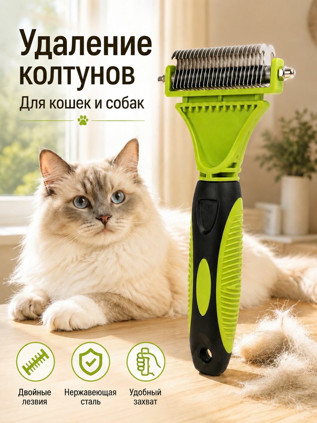 Двусторонняя расческа для собак и кошек с 23 и 12 зубьями для удаления колтунов