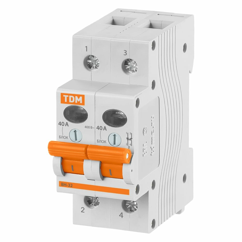 Выключатель нагрузки мини-рубильник TDM ELECTRIC ВН-32 2P 40A SQ0211-0015