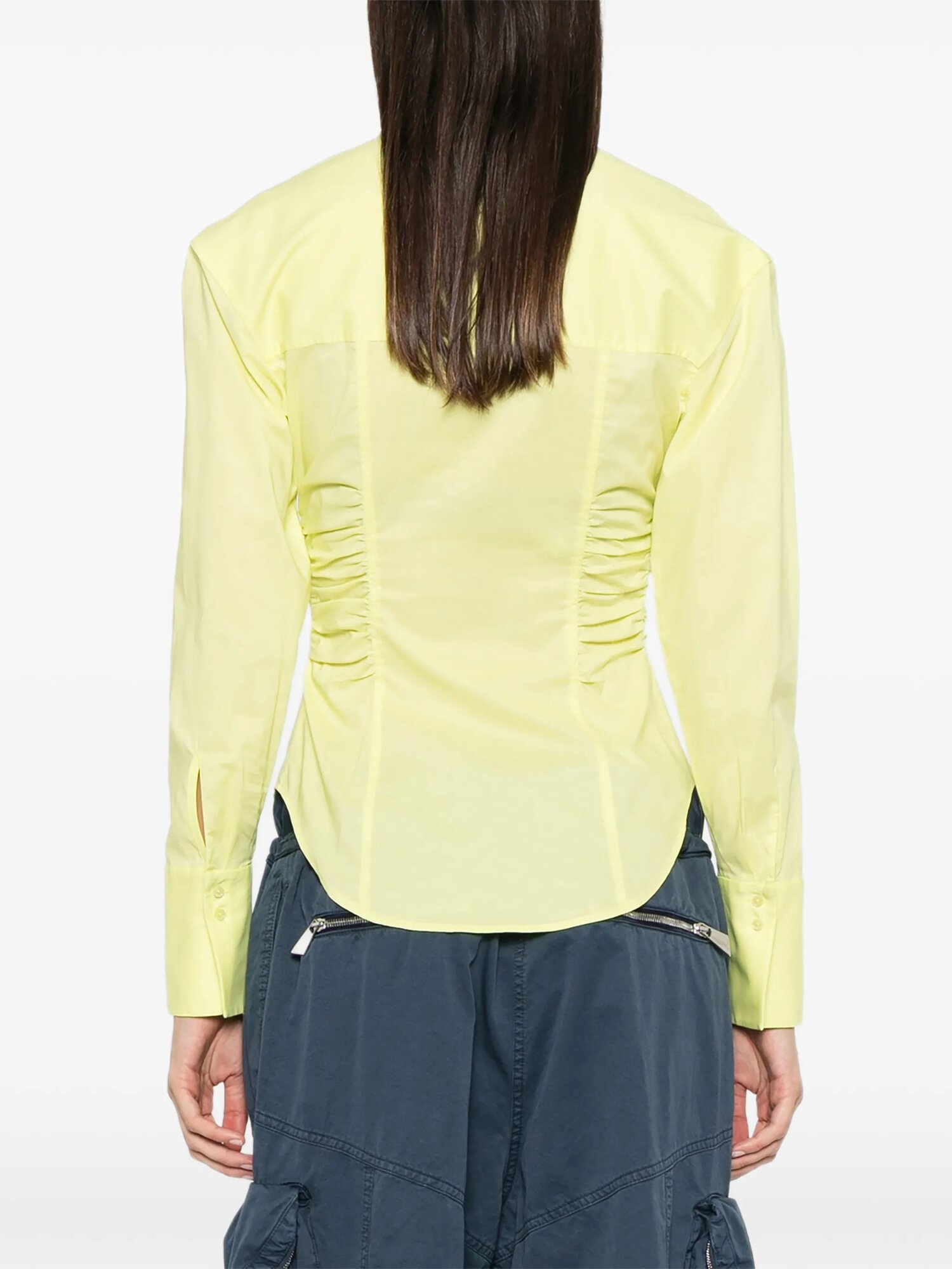 Рубашка PATRIZIA PEPE Gathered poplin shirt, размер 40, светло-желтый — фото 1