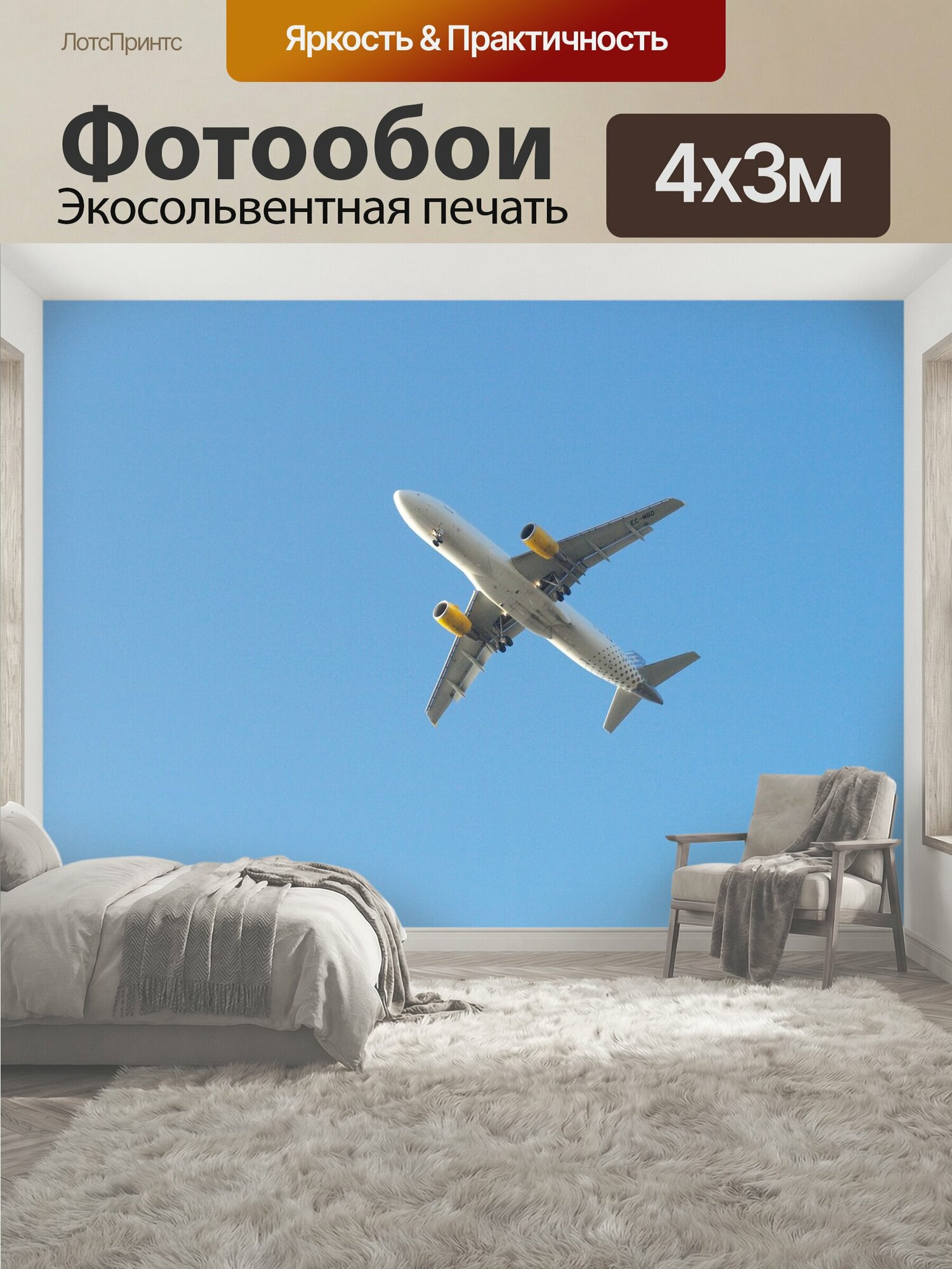 Фотообои "Самолет, авиатор, небеса" 400x300 см. экосольвентная печать