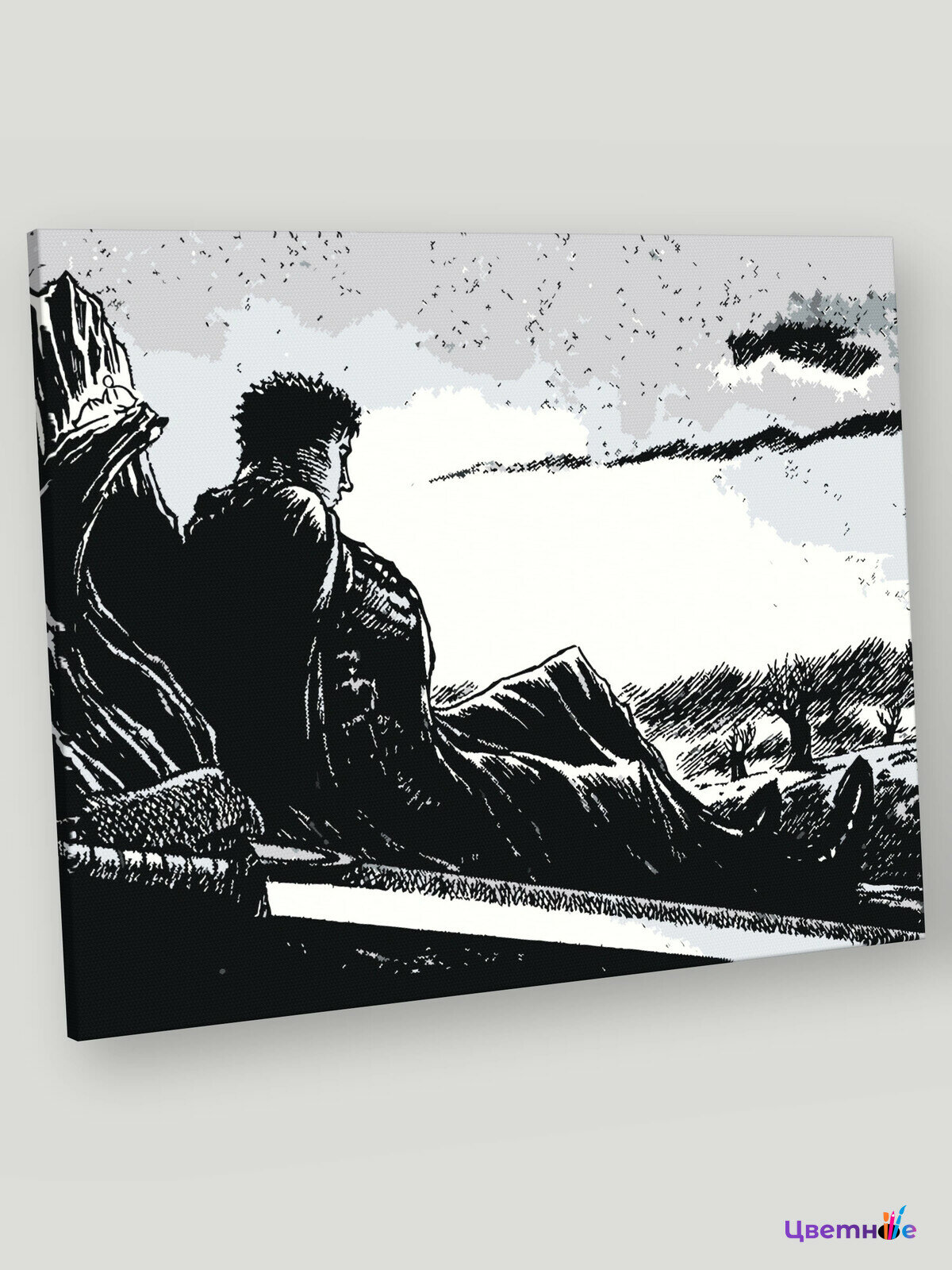 Картина по номерам на холсте с подрамником "Берсерк Berserk манга аниме: Гатс чб" Раскраска 40x50 см, Фэнтези Мужчина
